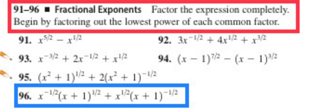 Solved 91-96 Fractional Expnents Factor the expression | Chegg.com