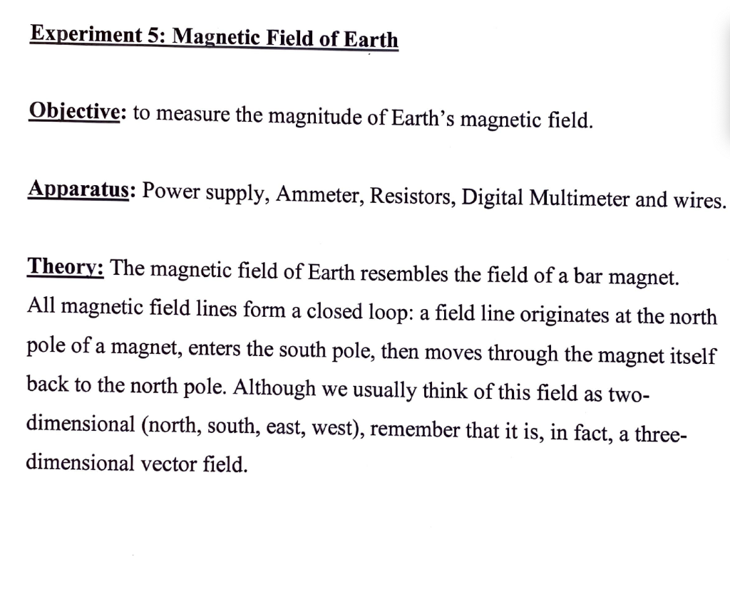 Solved Experiment 5: Magnetic Field of Earth Objective: to | Chegg.com