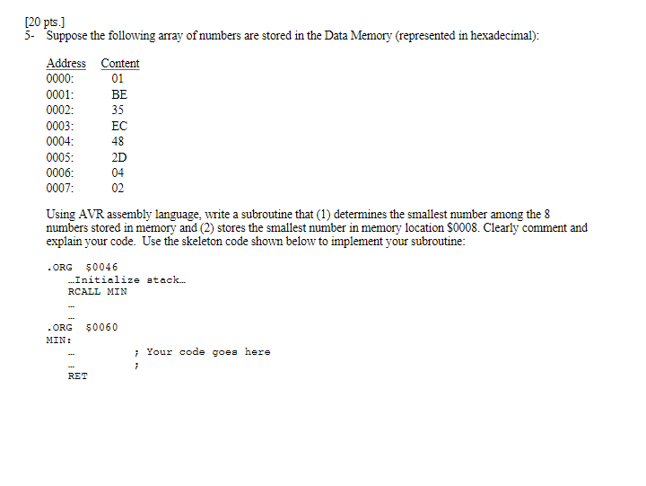 Solved BE EC [20 pts.] 5. Suppose the following array of | Chegg.com
