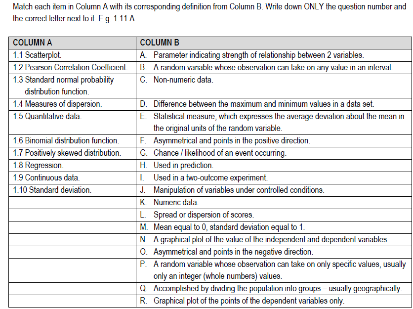 Solved Match each item in Column A with its corresponding | Chegg.com