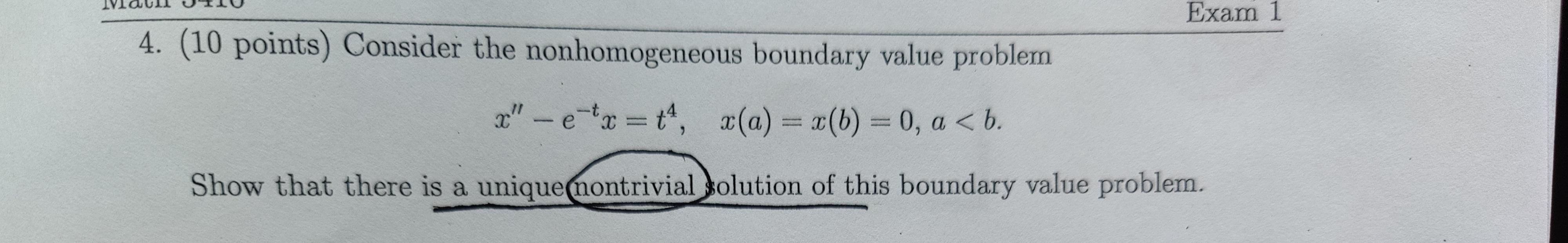 Solved Exam 1 4. (10 points) Consider the nonhomogeneous | Chegg.com