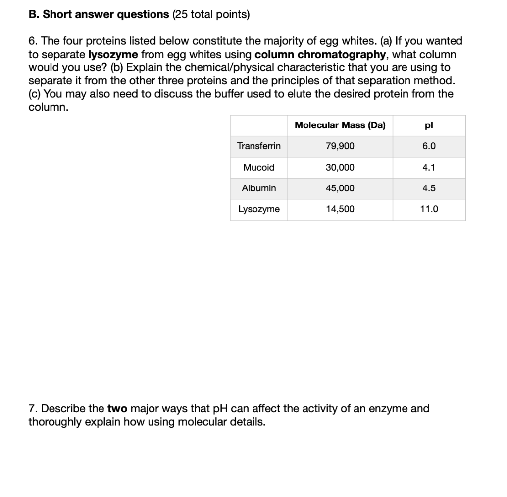 Solved B. Short answer questions (25 total points) 6. The | Chegg.com