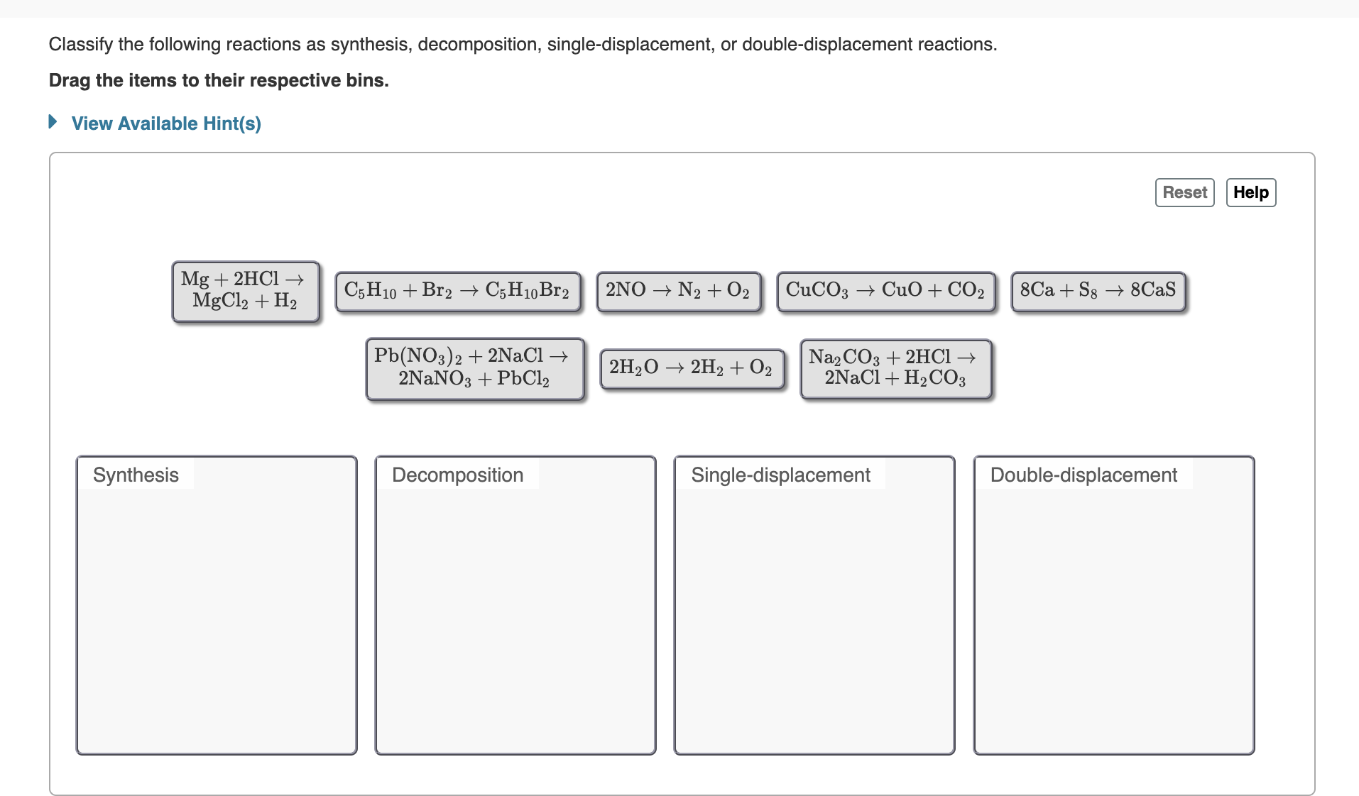 Solved Classify the following reactions as synthesis, | Chegg.com