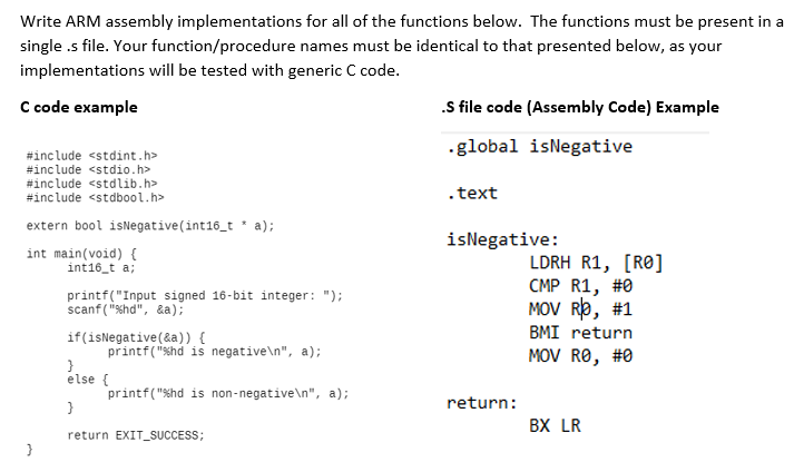 Solved Write ARM assembly implementations for all of the | Chegg.com