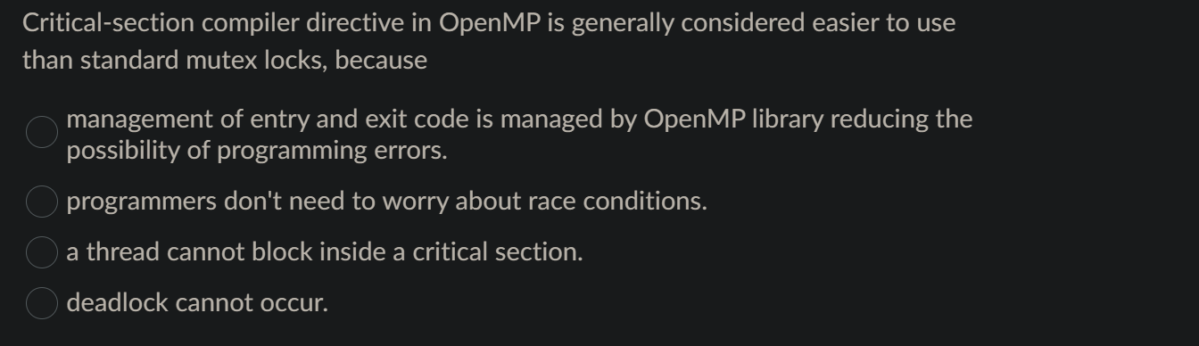 Solved Critical-section compiler directive in OpenMP is | Chegg.com