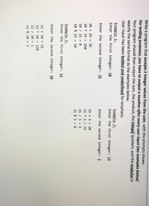Solved Write a program that accepts 2 integer values from | Chegg.com