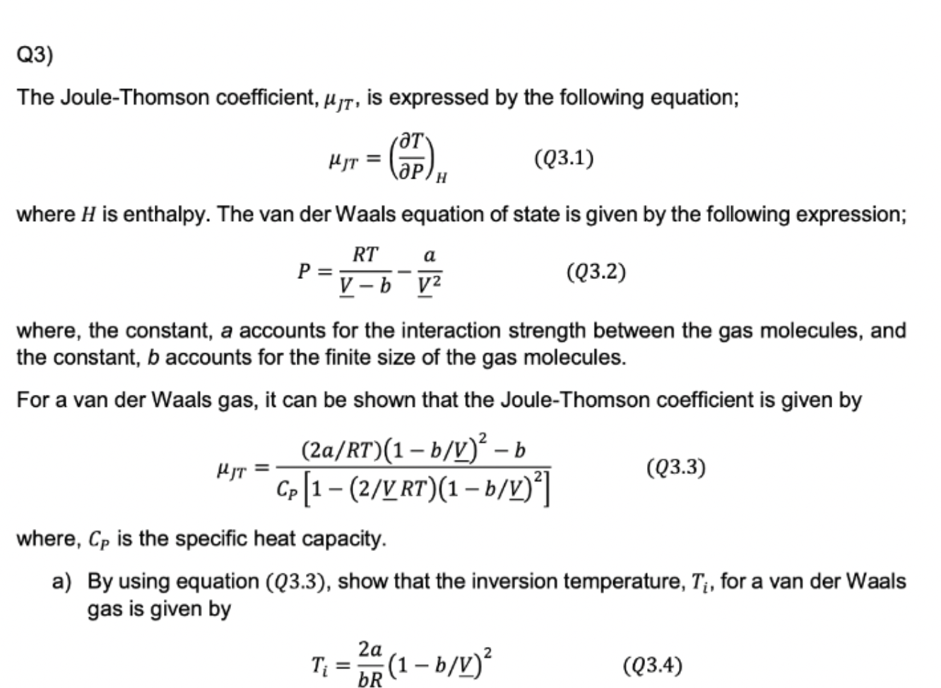 Q3) The Joule-Thomson coefficient, 'jt, is expressed | Chegg.com