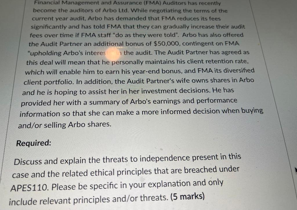 Financial Management and Assurance (FMA) Auditors has | Chegg.com