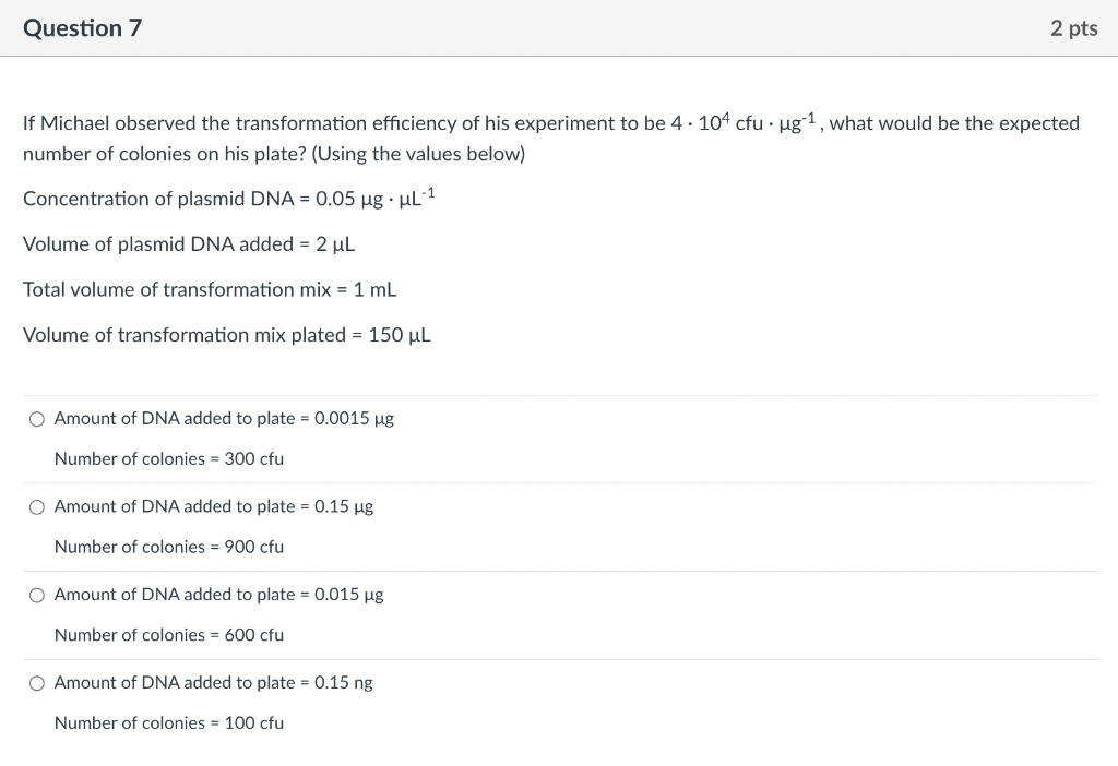 Solved If Michael observed the transformation efficiency of | Chegg.com