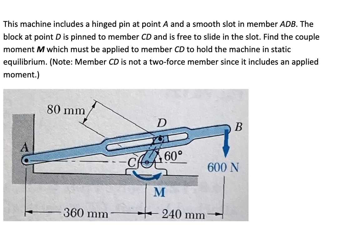 Solved This machine includes a hinged pin at point A and a | Chegg.com