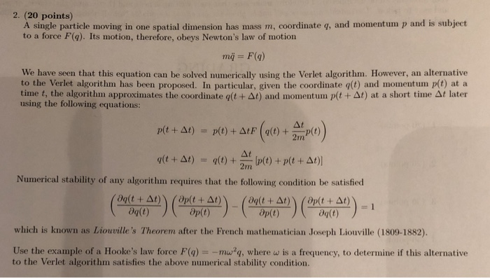 Solved 2. (20 points) A single particle moving in one | Chegg.com