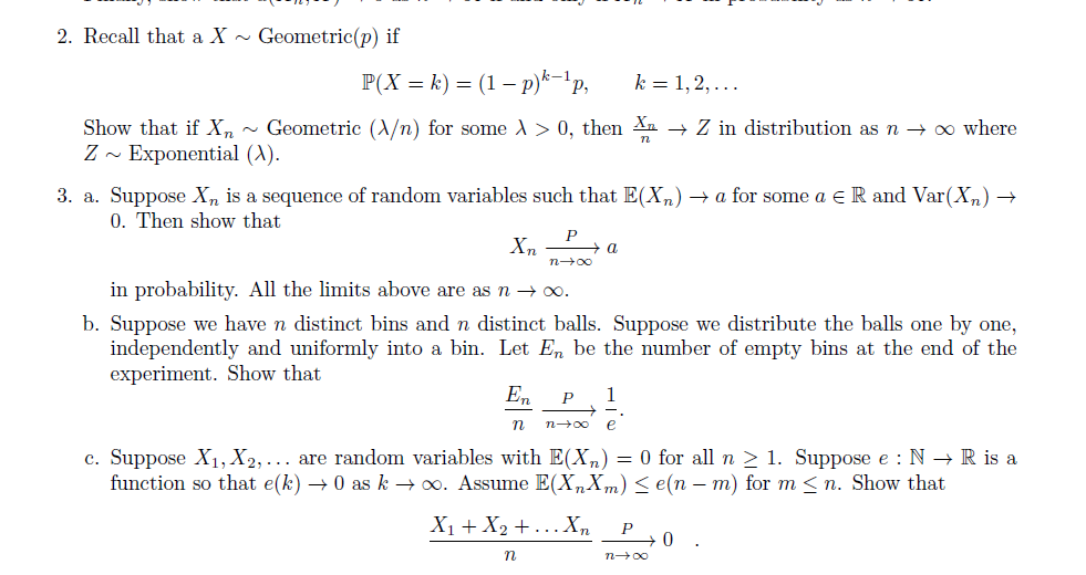 Solved 2. Recall that a X - Geometric(p) if P(X = k) = (1 - | Chegg.com