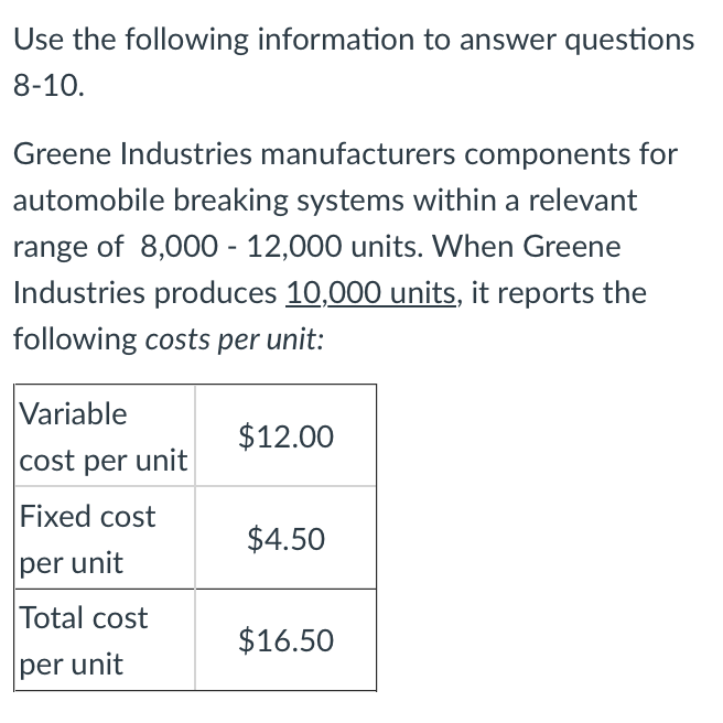 Solved Compute total variable costs if Greene Industries | Chegg.com