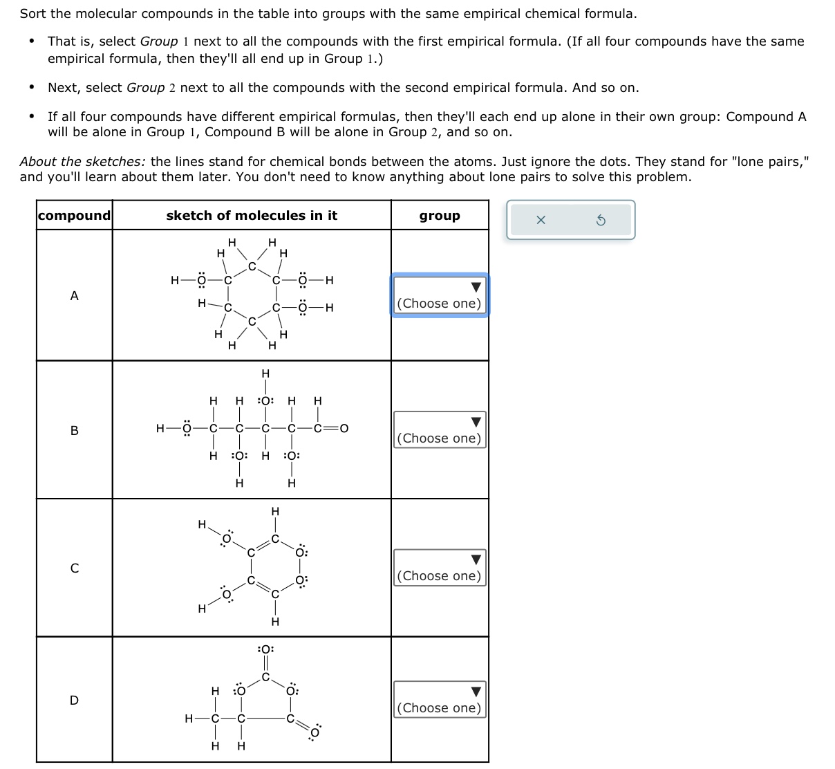 Solved Sort the molecular compounds in the table into groups | Chegg.com