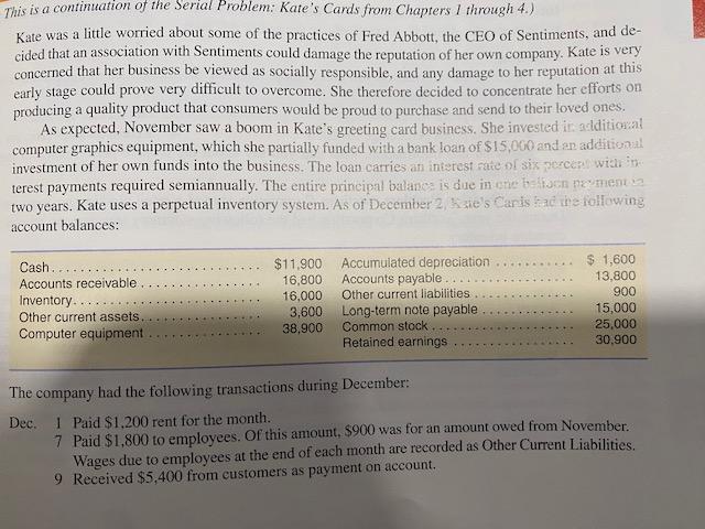 Solved This is a continuation of the Serial Problem: Kate's | Chegg.com
