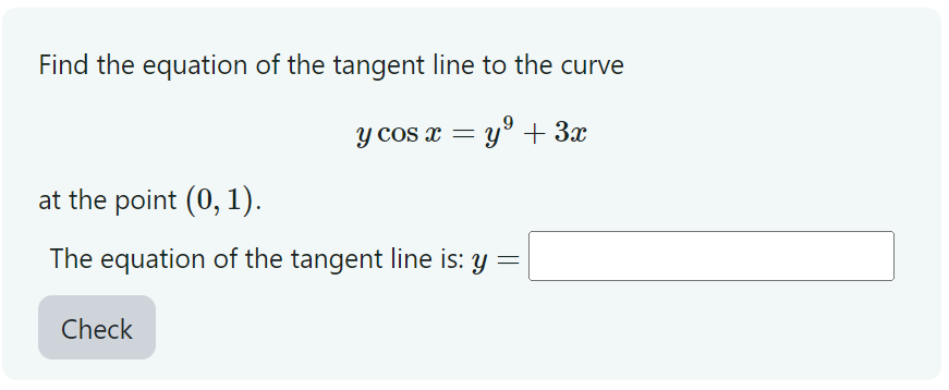 Solved Find the equation of the tangent line to the curve | Chegg.com