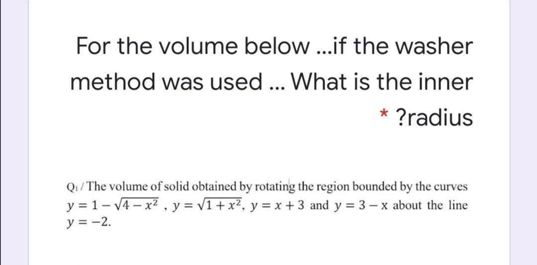Solved For the volume below ...if the washer method was used | Chegg.com