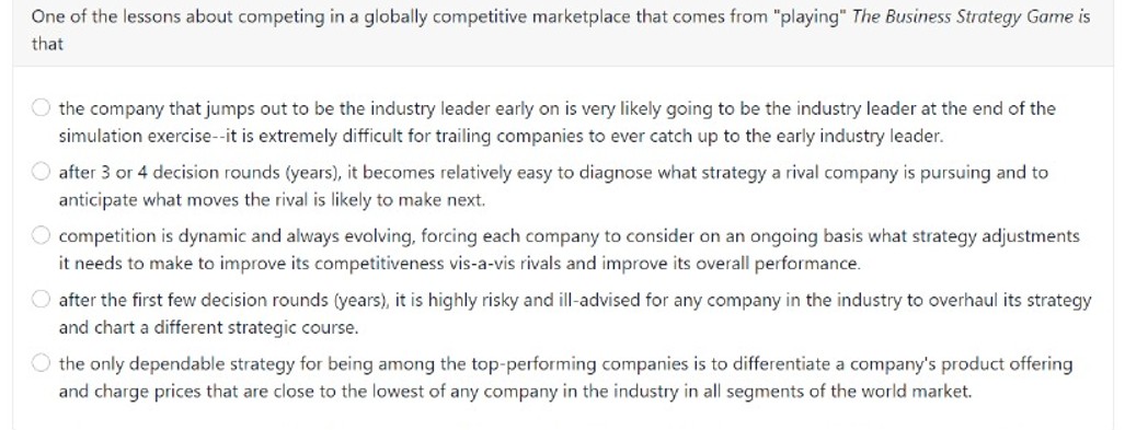 Solved One of the lessons about competing in a globally | Chegg.com