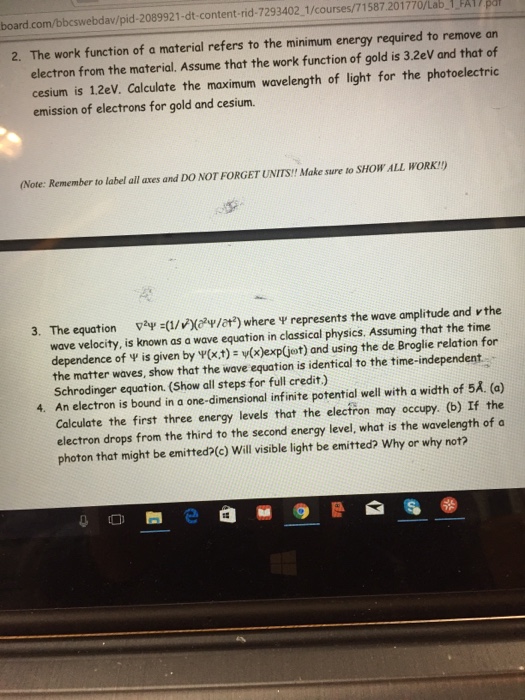Solved The work function of a material refers to the minimum | Chegg.com