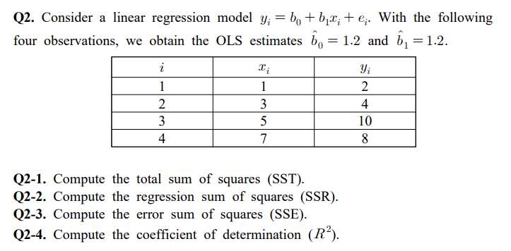 Solved Q2. Consider a linear regression model yi=b0+b1xi+ei. | Chegg.com