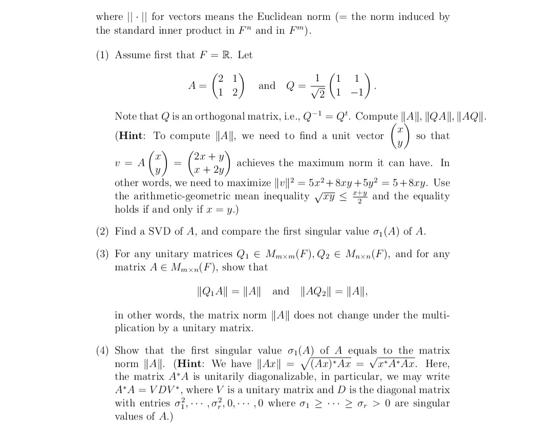 Solved Let A∈Mm,n(F) be an m×n matrix over a field F (here, | Chegg.com