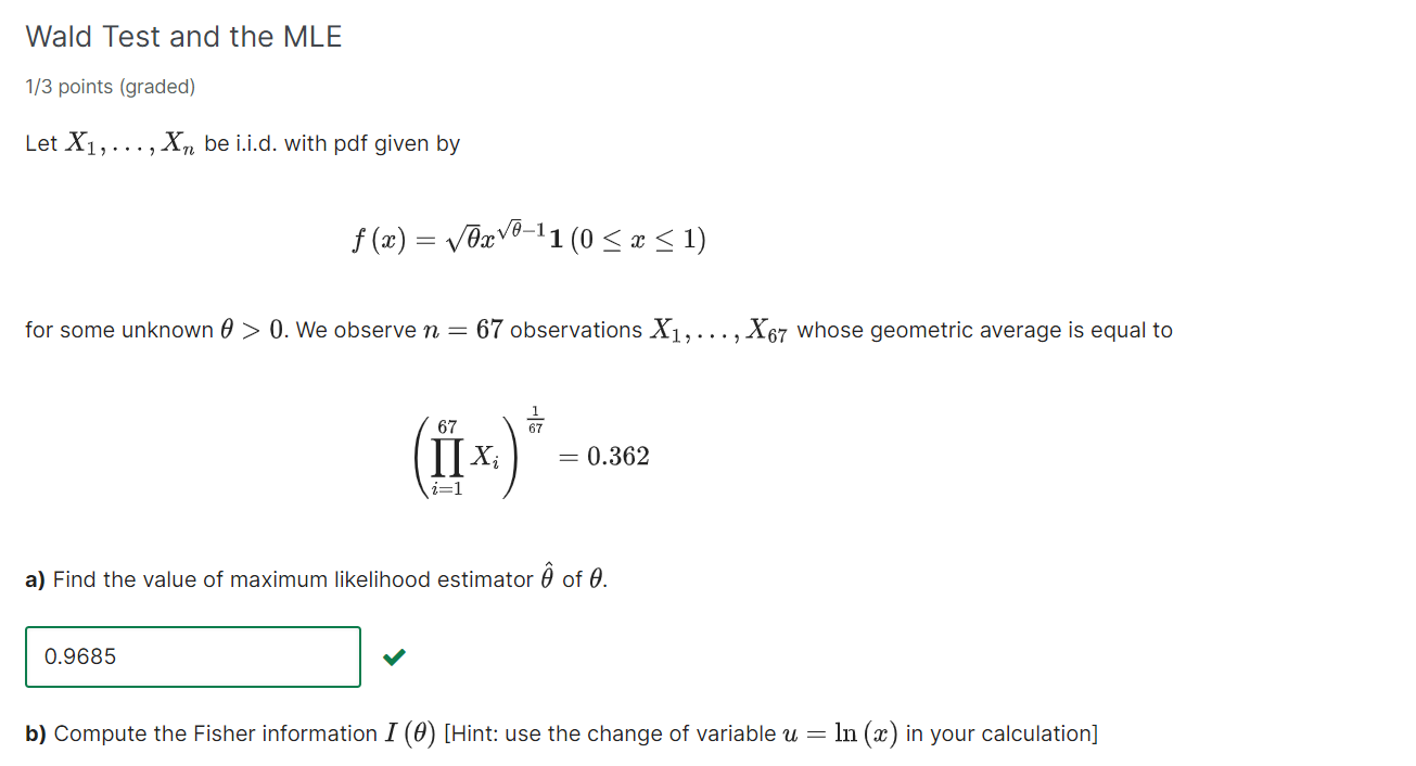 Solved Wald Test And The MLE 1 3 Points graded Let X1 Chegg