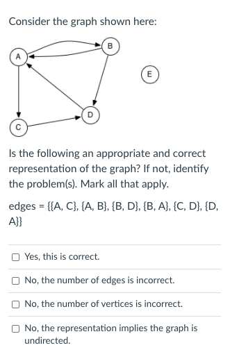 Solved Consider the graph shown here: B E Is the following | Chegg.com