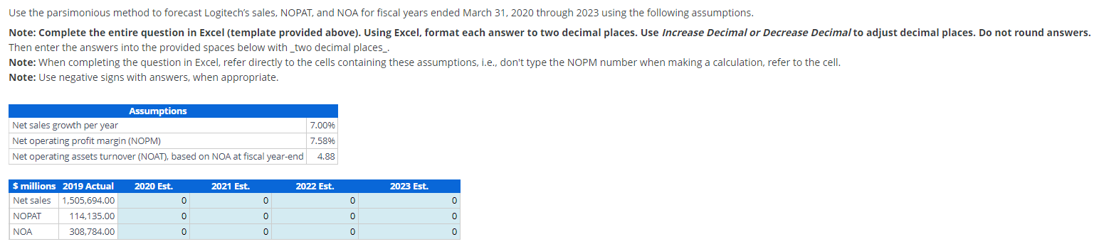 Solved Use the parsimonious method to forecast Logitech's | Chegg.com