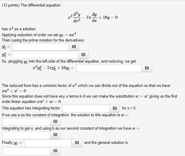 Solved (12 points) The differential equation dz2 dx has 4 as | Chegg.com
