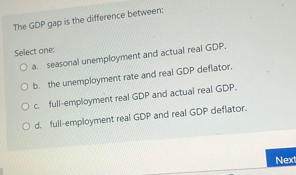 Solved The GDP gap is the difference between: Select one: a. | Chegg.com