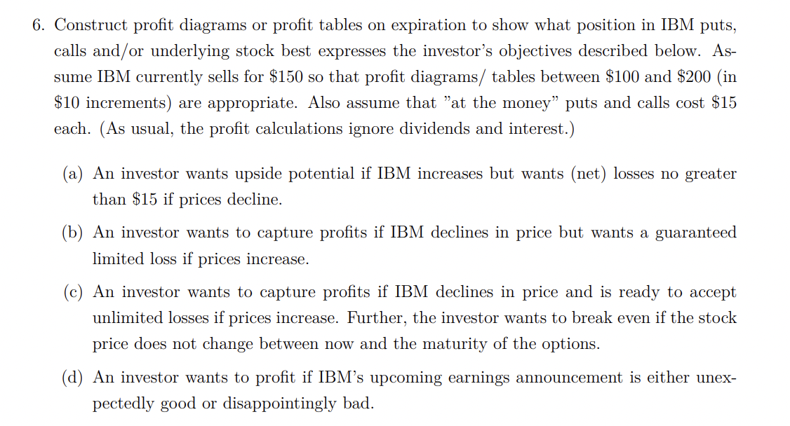 Solved 6. Construct profit diagrams or profit tables on | Chegg.com
