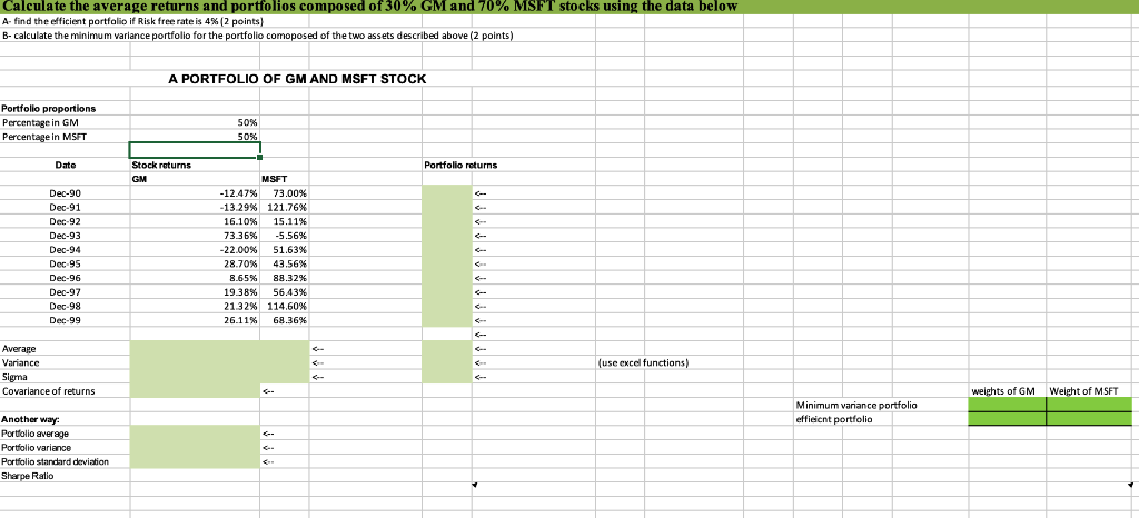 Calculate the average returns and portfolios composed | Chegg.com
