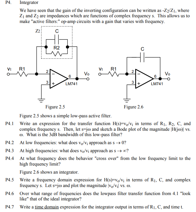 Solved P4. Integrator We have seen that the gain of the | Chegg.com