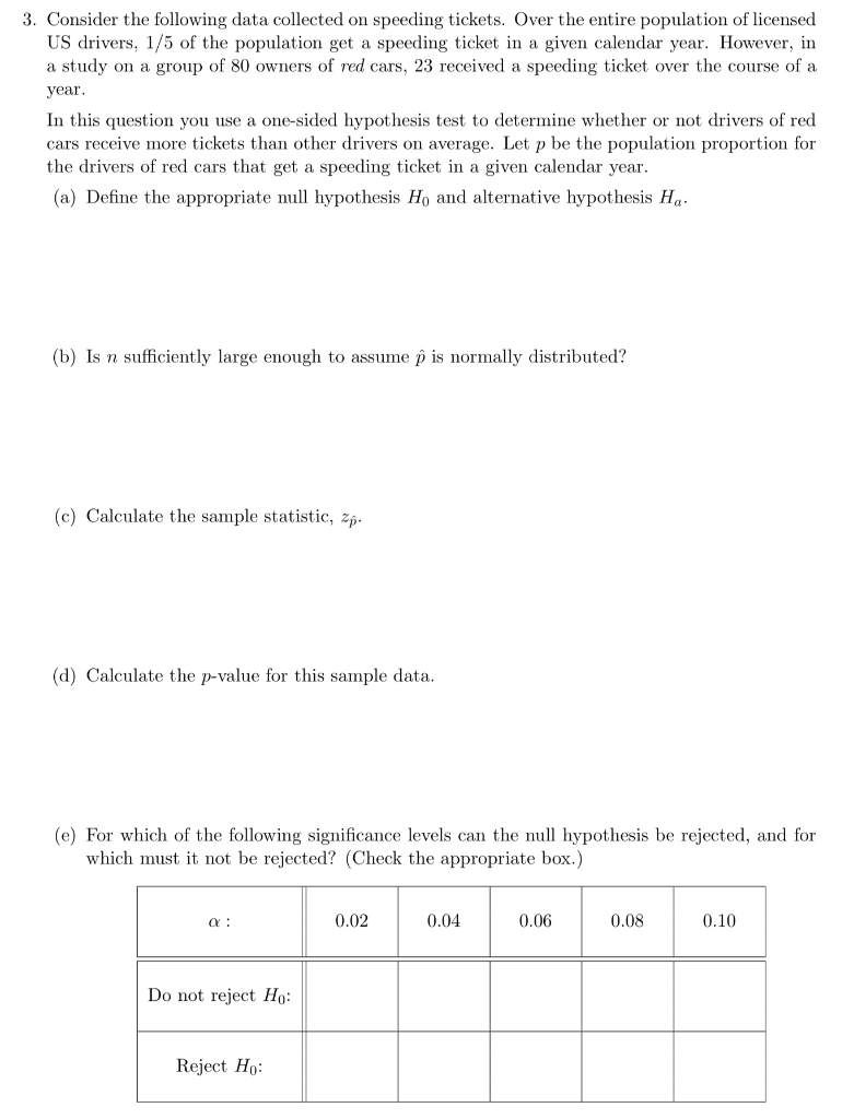 Solved 3. Consider the following data collected on speeding | Chegg.com