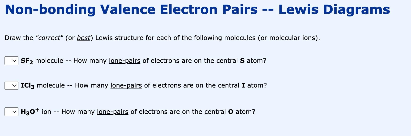 Solved Non-bonding Valence Electron Pairs Lewis Diagrams | Chegg.com