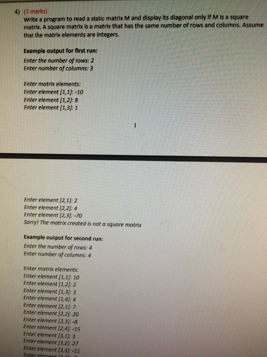 Solved Write a program to read a static matrix M and display | Chegg.com