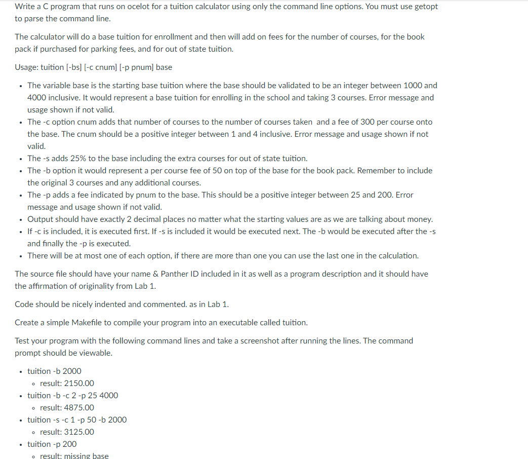Solved Write a C program that runs on ocelot for a tuition | Chegg.com