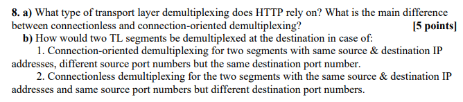 Solved a) ﻿What type of transport layer demultiplexing does | Chegg.com