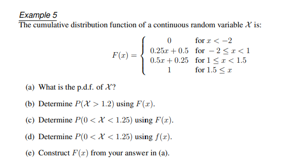 Solved Example 5 The cumulative distribution function of a | Chegg.com