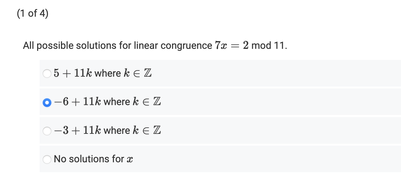 Solved All possible solutions for linear congruence | Chegg.com