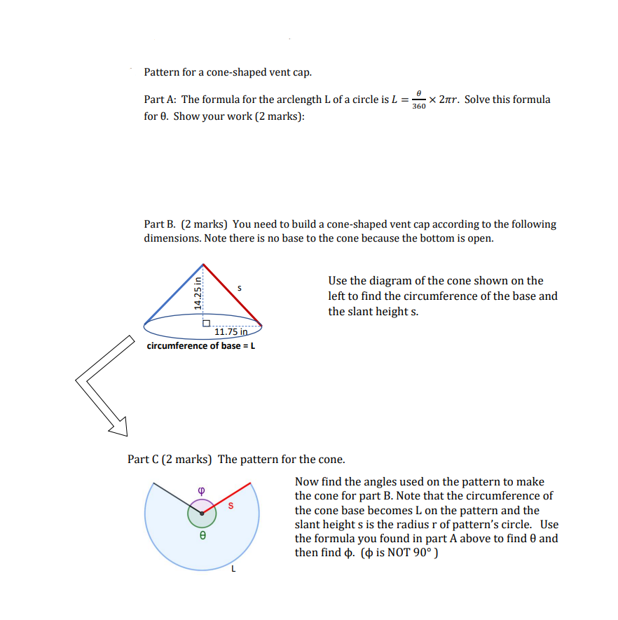 Solved Pattern for a cone-shaped vent cap. Part A: The | Chegg.com
