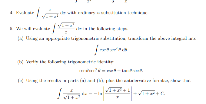 Solved 4. Evaluate ∫1+x2x dx with ordinary u-substitution | Chegg.com