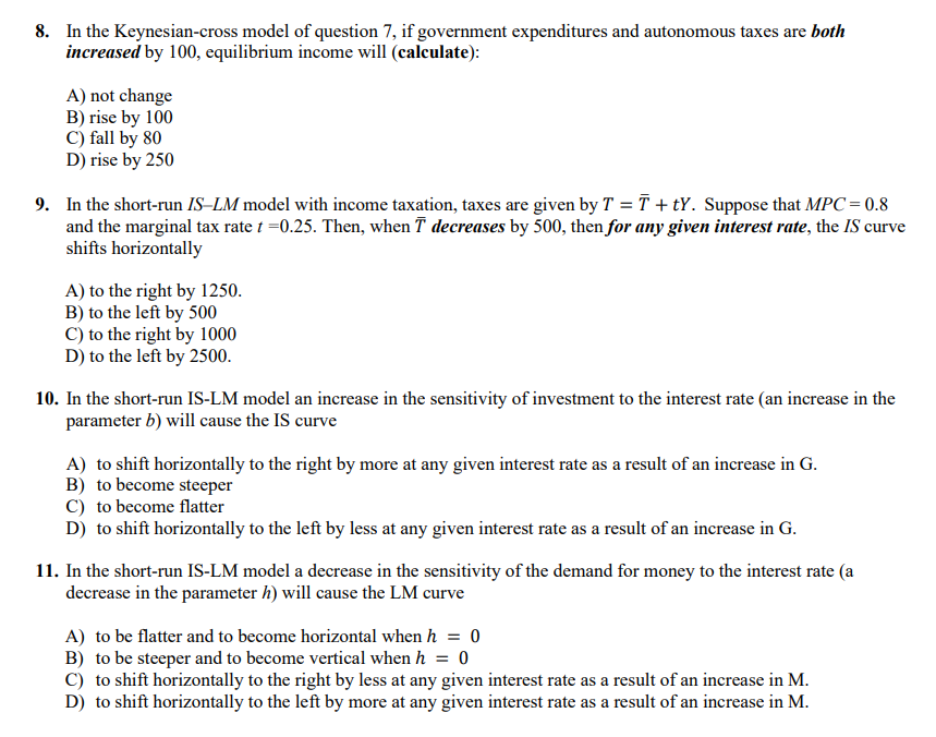 Solved CLOSED ECONOMY-SHORT RUN7. In the Keynesian-cross | Chegg.com