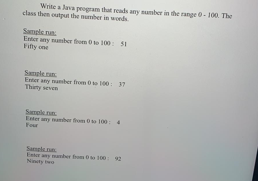 Solved Write a Java program that reads any number in the | Chegg.com