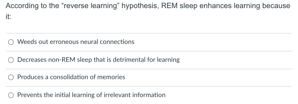Solved According to the “reverse learning” hypothesis, REM | Chegg.com