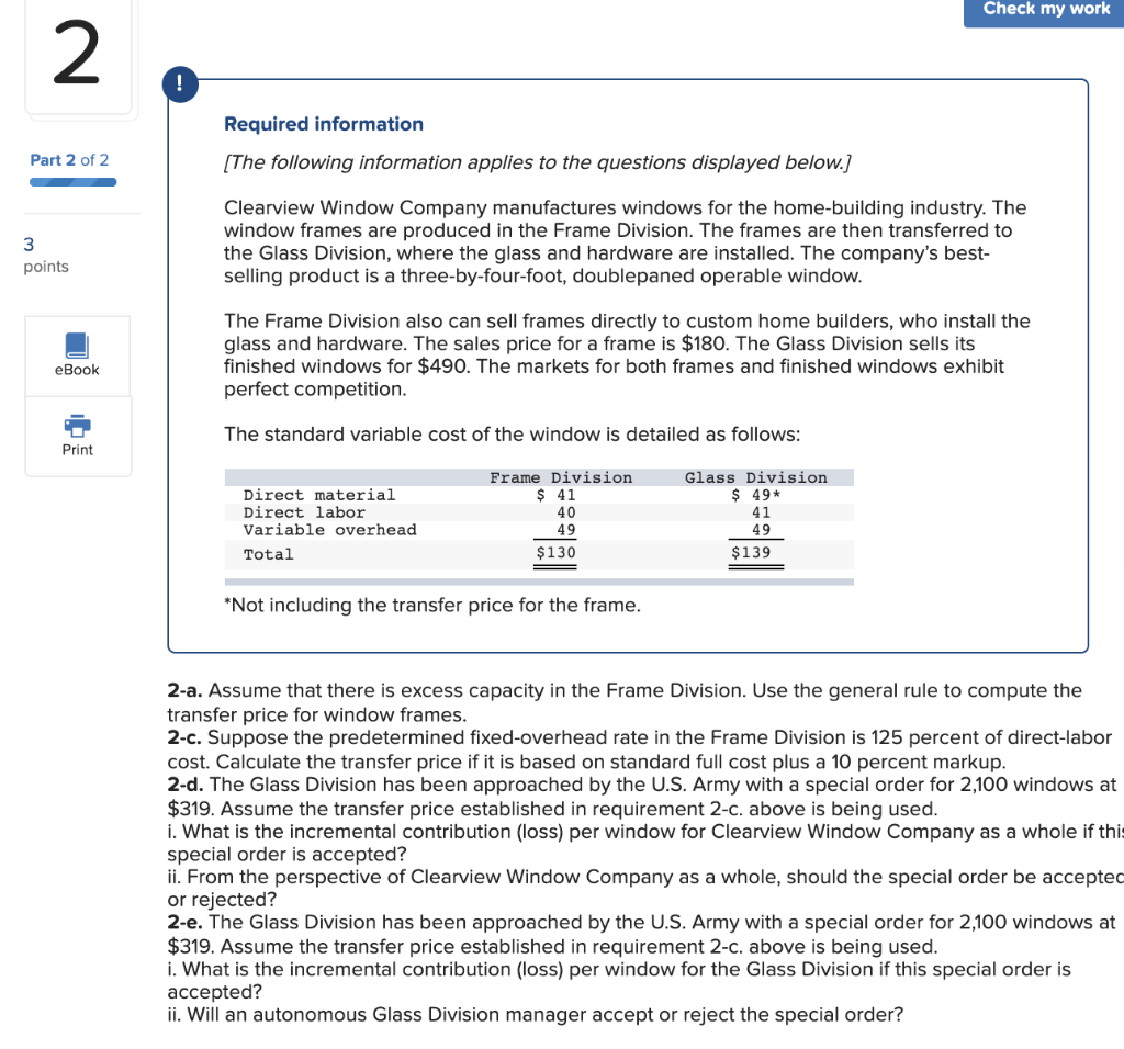 Solved Check my work 2 ! Required information 2 Part 2 of 2 | Chegg.com