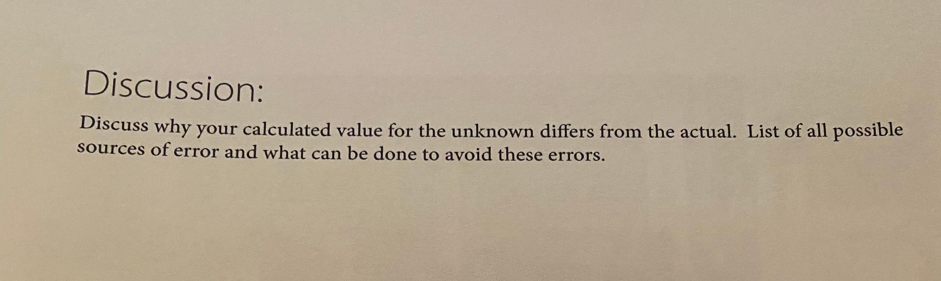 Solved Discussion: Discuss why your calculated value for the | Chegg.com