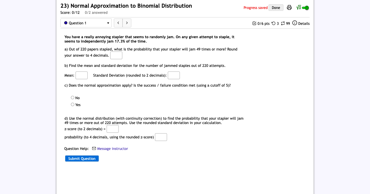 Solved 23) Normal Approximation to Binomial Distribution | Chegg.com