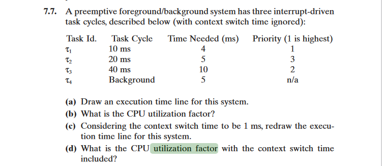 Solved 7.7. ﻿A preemptive foreground/background system has | Chegg.com