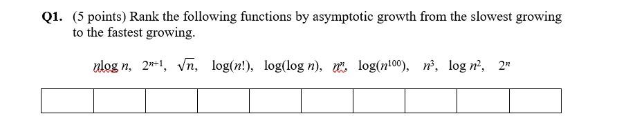 Solved Q1. (5 points) Rank the following functions by | Chegg.com